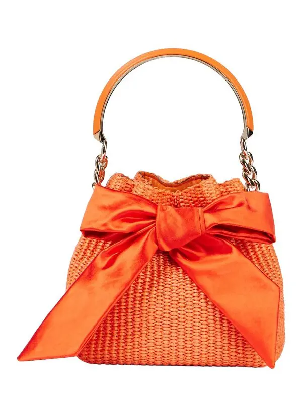 JIMMY CHOO Bon Bon Raffia Bucket Bag With Bow Detail - Orange