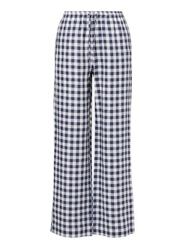 Asceno Aurelia Gingham Linen Wide-leg Pants - Blue