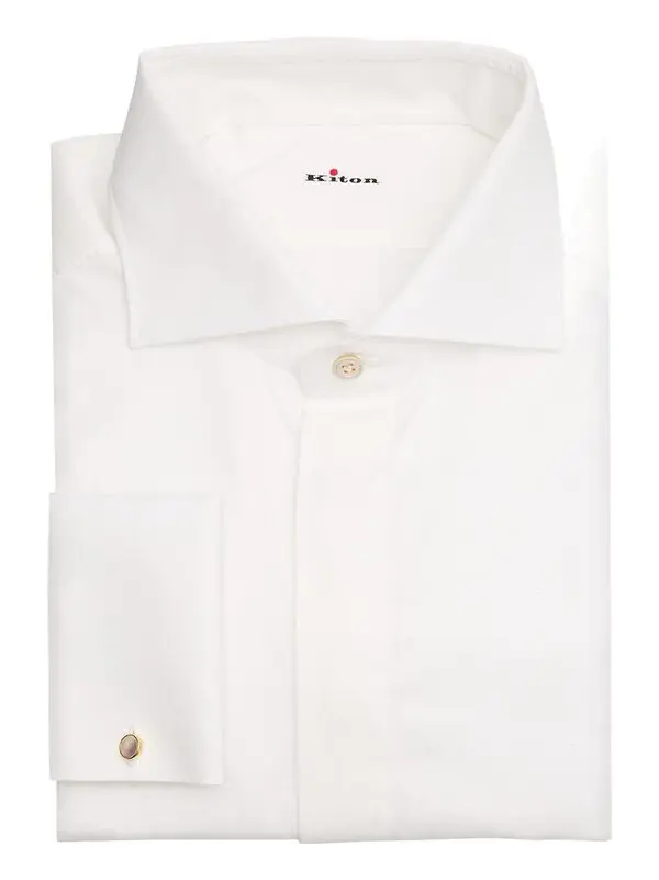 Kiton Cotton French-cuff Dress Shirt - White Pattern