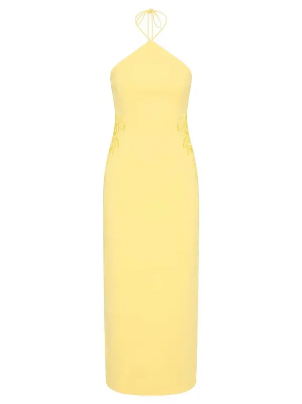 Rebecca Vallance Lulu Floral Lace Halter Midi Dress - Popcorn