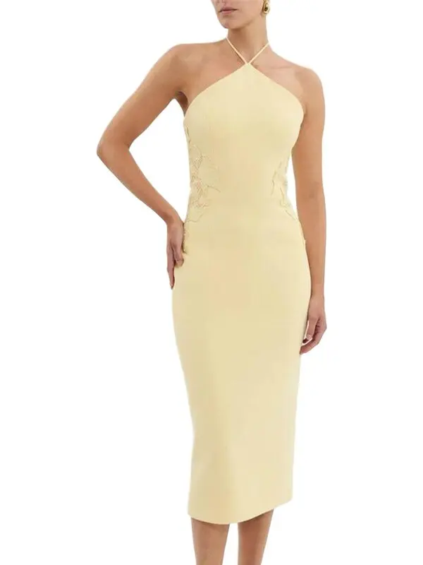 Rebecca Vallance Lulu Floral Lace Halter Midi Dress - Popcorn