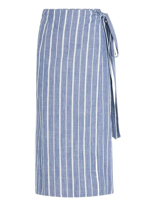 APIECE APART De Vera Striped Cotton Chambray Wrap Skirt - Chambray Blue