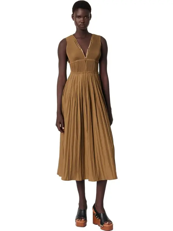 Maje Pleated Maxi Dress - Khaki