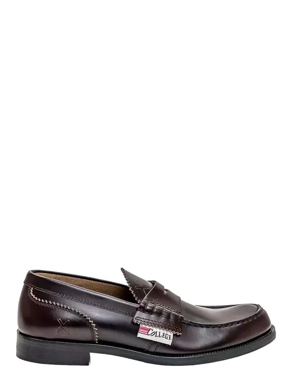 COLLEGE Leather Penny Loafers - Brown