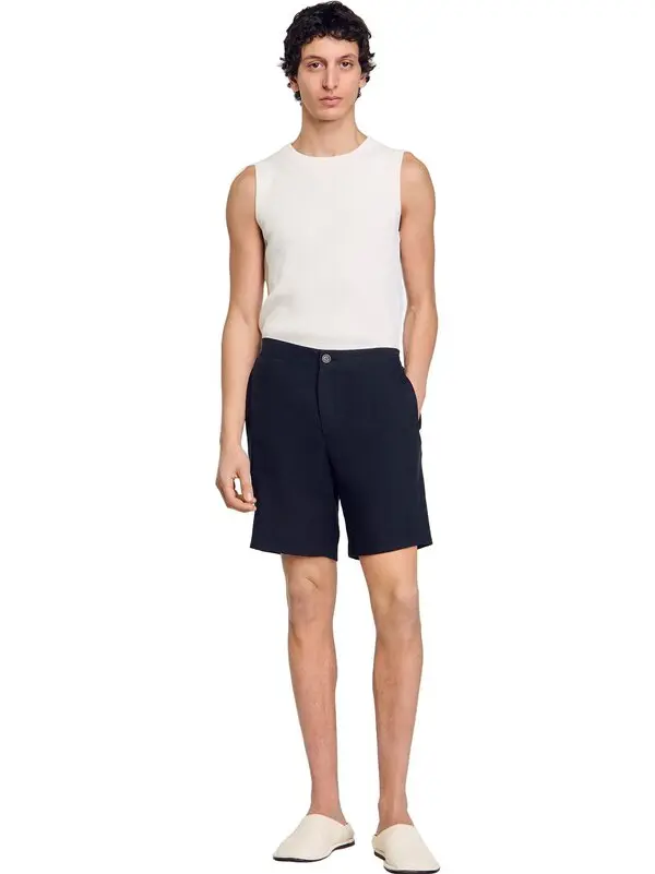 Sandro Linen Shorts - Navy Blue