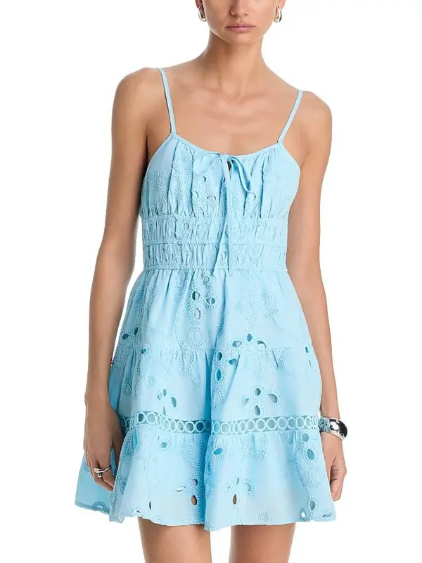 Aqua Tie Eyelet Mini Dress - Sky Blue