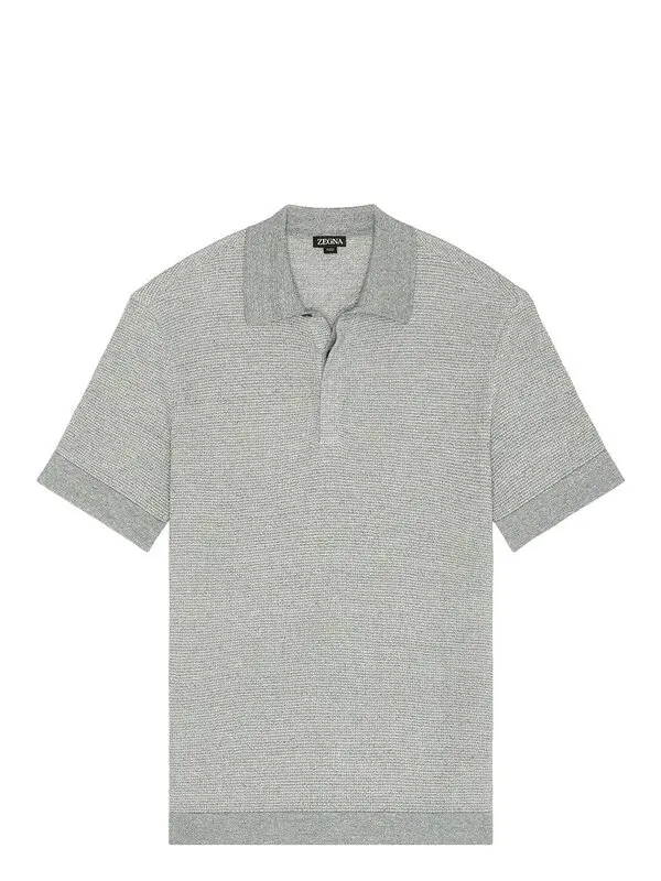 Zegna Cotton Linen And Silk Polo In Grey - Grey Melange