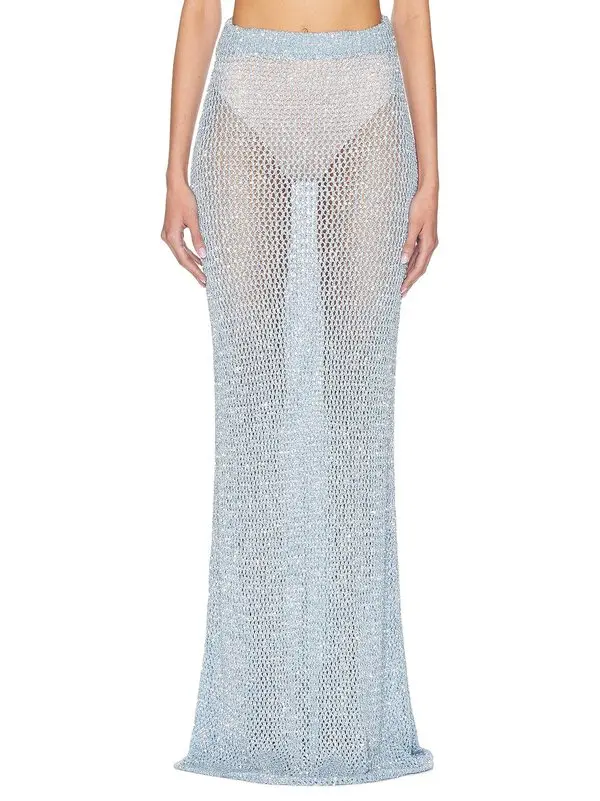 AREA Sequin Crochet Maxi Skirt - Light Blue