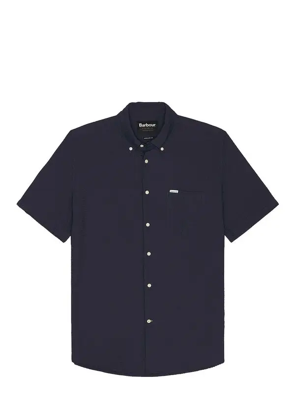 Barbour Longhall Seersucker Shirt In Blue - Navy