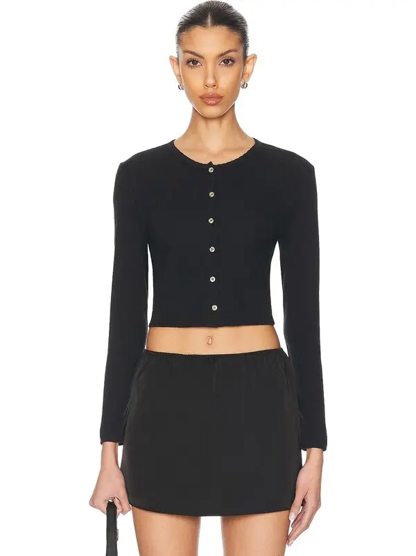 LESET Pointelle Crop Cardigan - Black