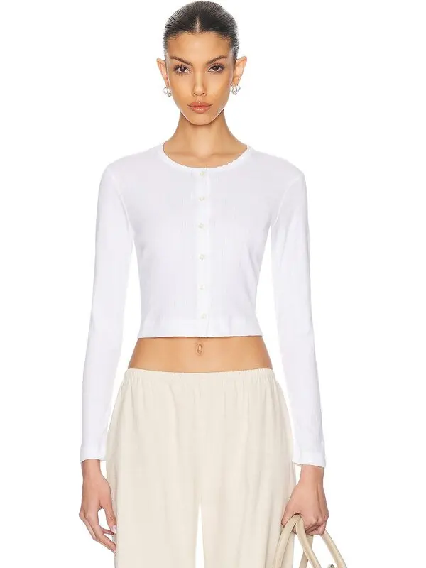 LESET Pointelle Crop Cardigan - White