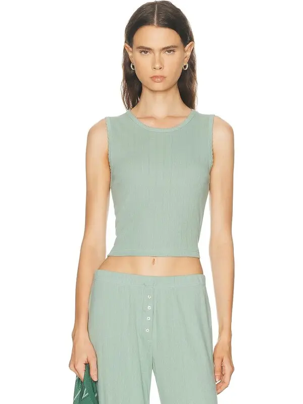 LESET Pointelle Knit Sleeveless Top - Eucalyptus