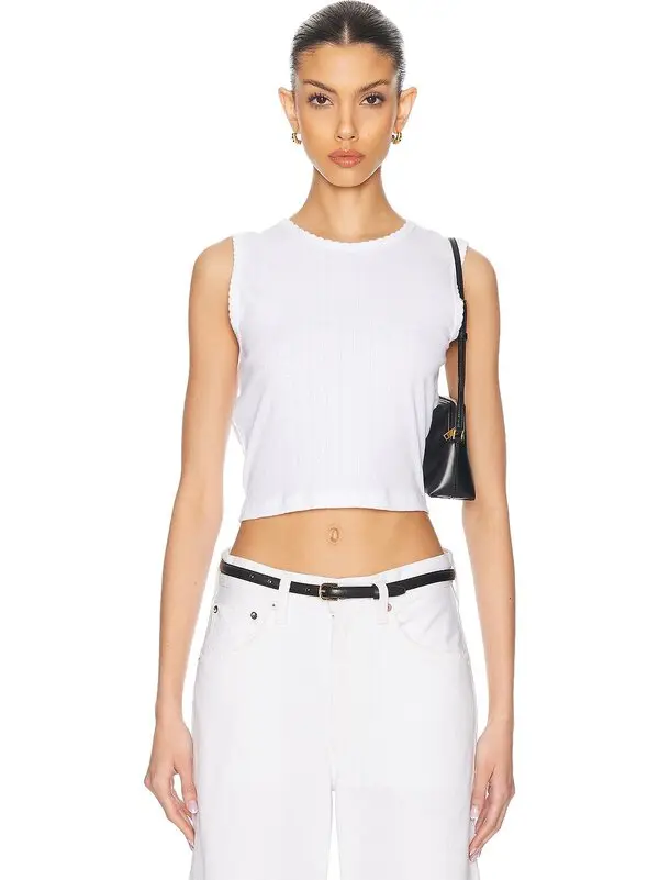 LESET Pointelle Knit Sleeveless Top - White