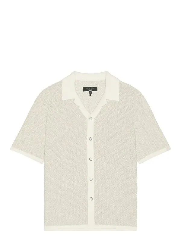 Rag & Bone Zig-zag Avery Short Sleeve Shirt In Grey - Ivory