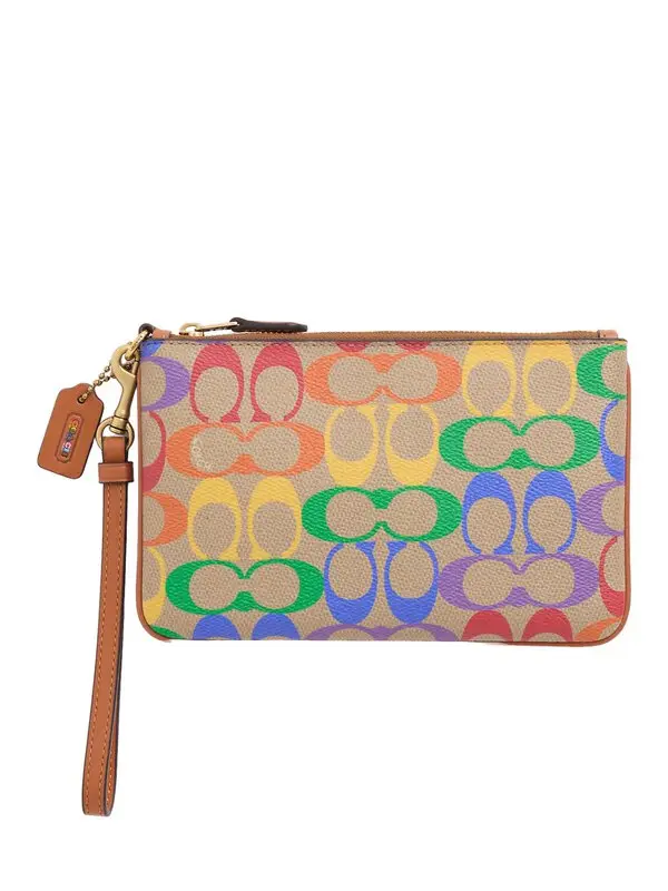 COACH Restored Small Wristlet In Rainbow Signature Canvas - Brass/tan Natural Multi
