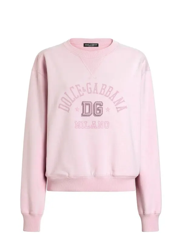 Dolce & Gabbana Cotton Jersey Sweatshirt With Raised Dg Embroidery - Pink