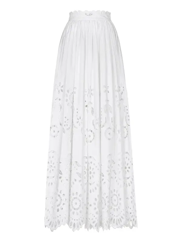 Dolce & Gabbana Long Cotton Circle Skirt With Cut-out Detailing - White