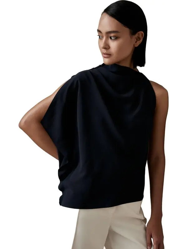 REISS Elle One-shoulder Draped Top - Navy