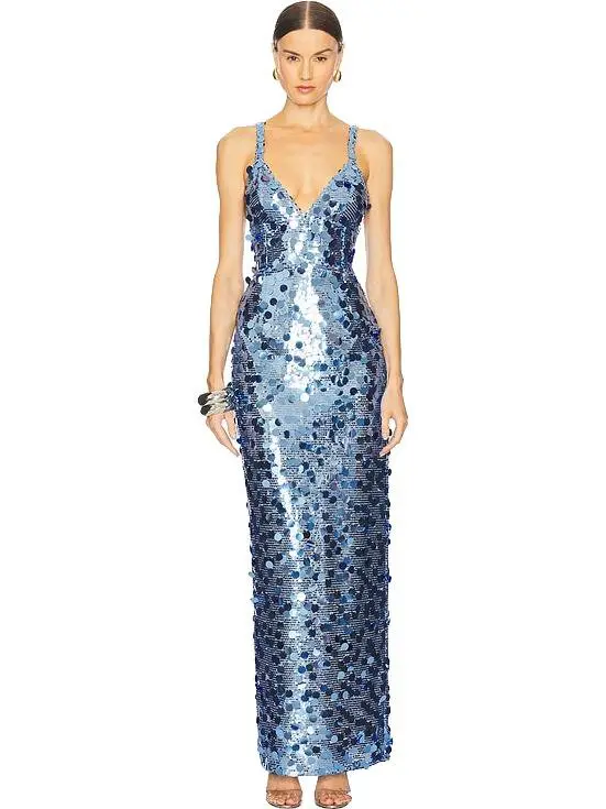 BRONX AND BRONCO Allegra Sequin Maxi Dress - Ocean Blue