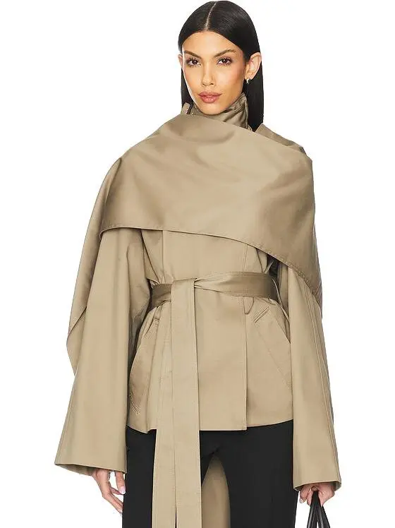 EAVES Yuna Crop Trench - Khaki Greige