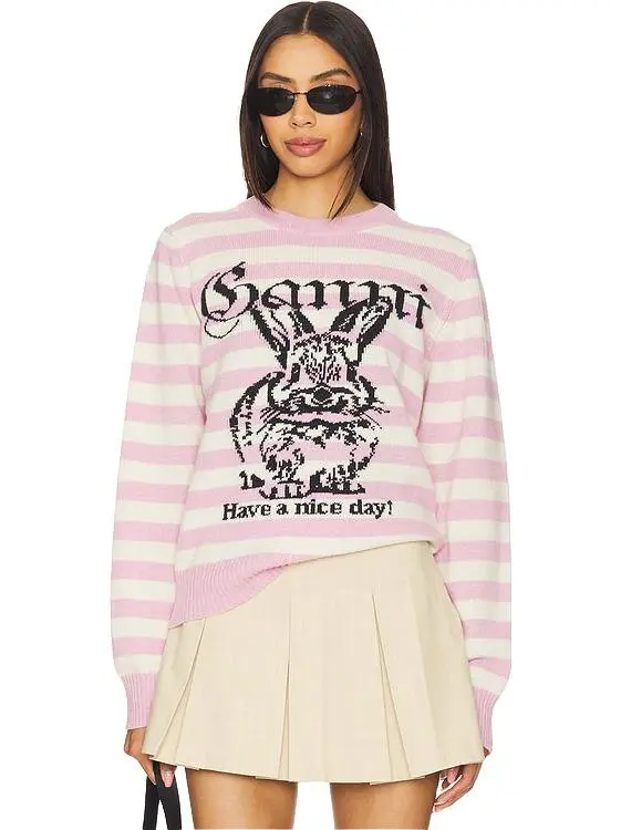GANNI Striped Graphic Sweater - Primrose Pink