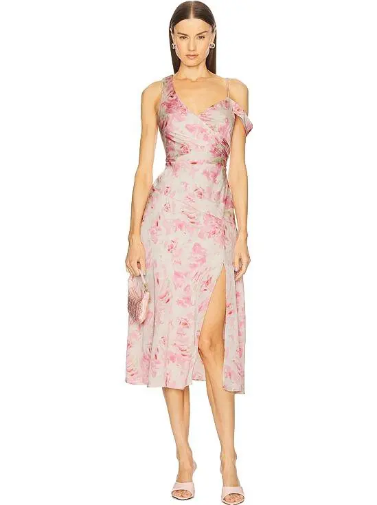 Astr The Label Asymmetric Ruched Waist Dress - Pink Watercolor Floral