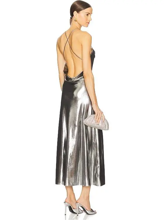 Ronny Kobo Aiysha Metallic Midi Dress - Gunmetal