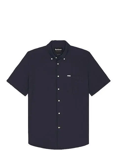 Barbour Longhall Seersucker Shirt In Blue - Navy