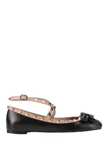 Valentino Garavani Leather Ballet Flats With Bow And Stud Detailing - Black