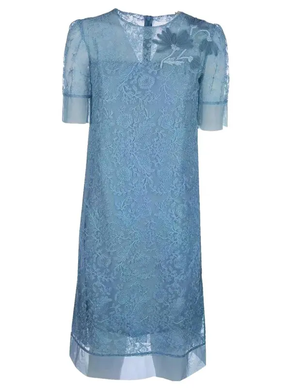 Ermanno Scervino Floral-embroidered Midi Dress - Blue