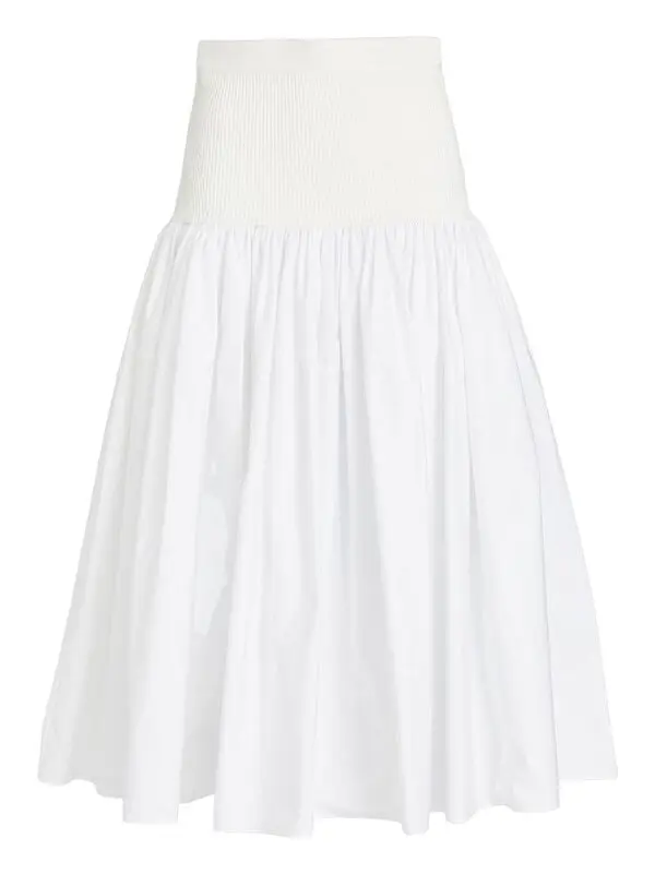 Alexander McQueen Knit-paneled Cotton-poplin Midi Skirt - White