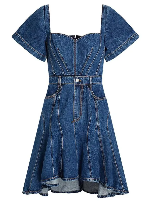 Alexander McQueen Asymmetric Denim Mini Dress - Mid Denim