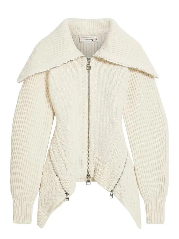Alexander McQueen Ribbed And Cable-knit Wool Cardigan - Ivory