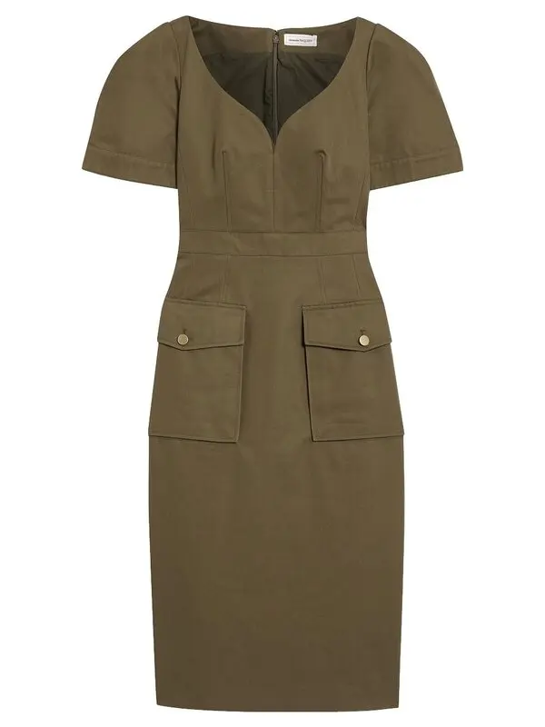 Alexander McQueen Cotton-twill Midi Dress - Army Green