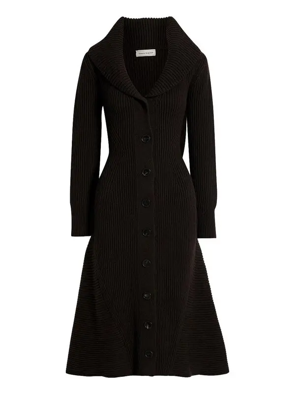 Alexander McQueen Ribbed Wool And Cashmere-blend Coat - Dark Brown
