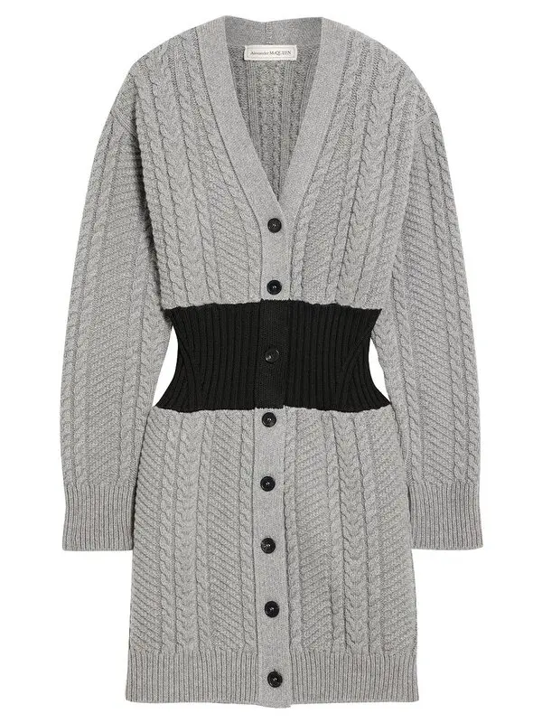 Alexander McQueen Two-tone Cable-knit Mini Dress - Gray