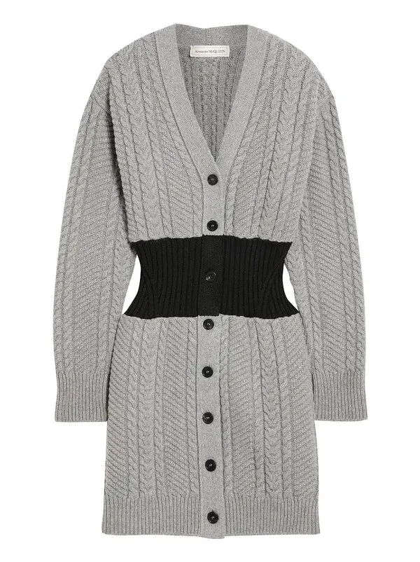 Alexander McQueen Two-tone Cable-knit Mini Dress - Gray