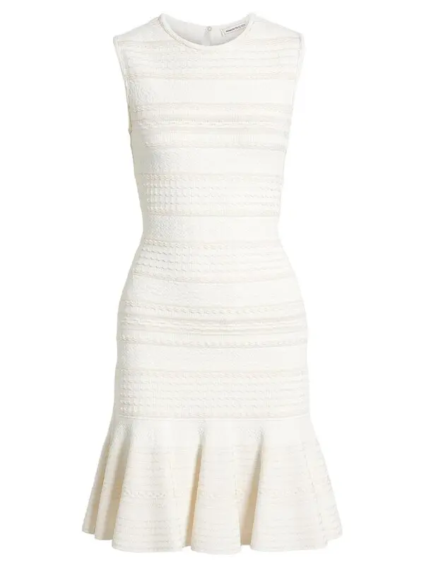 Alexander McQueen Fluted Jacquard-knit Mini Dress - White