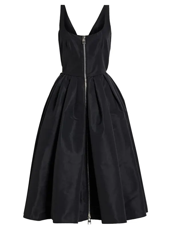 Alexander McQueen Flared Pleated Faille Dress - Black