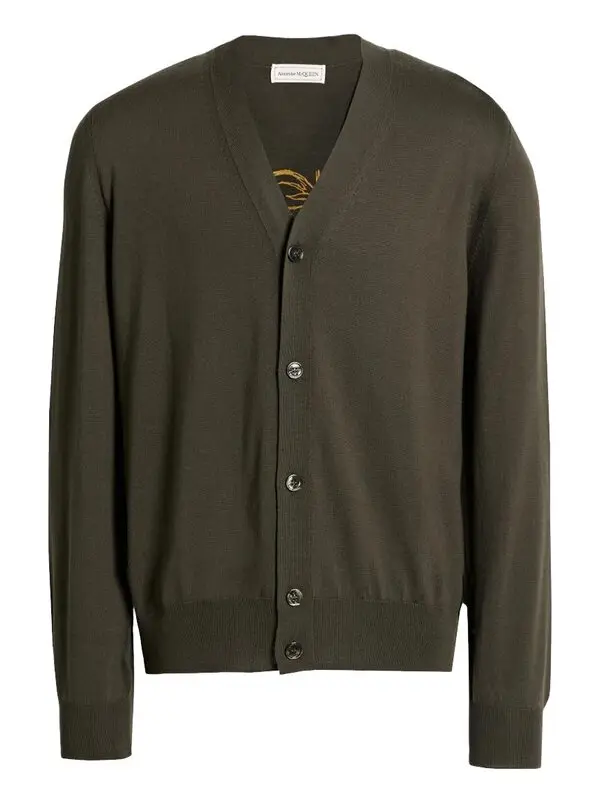 Alexander McQueen Embroidered Knitted Cardigan - Army Green