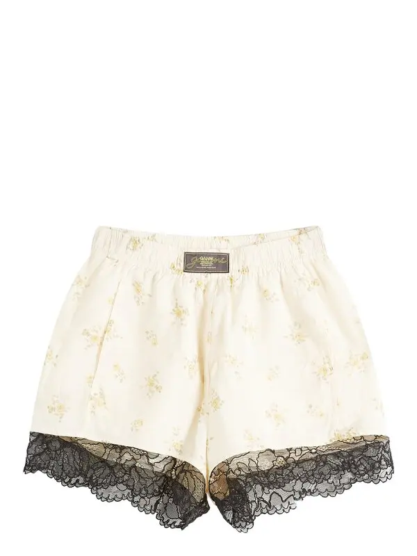 GANNI Printed Viscose Habotai Elasticated Shorts - Antique White