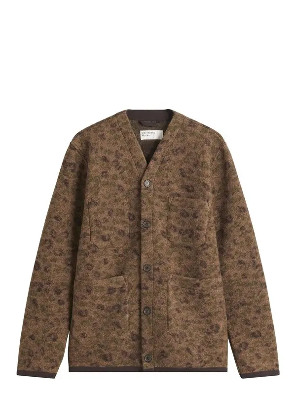 Universal Works Leopard Wool Fleece Cardigan - Brown Camo