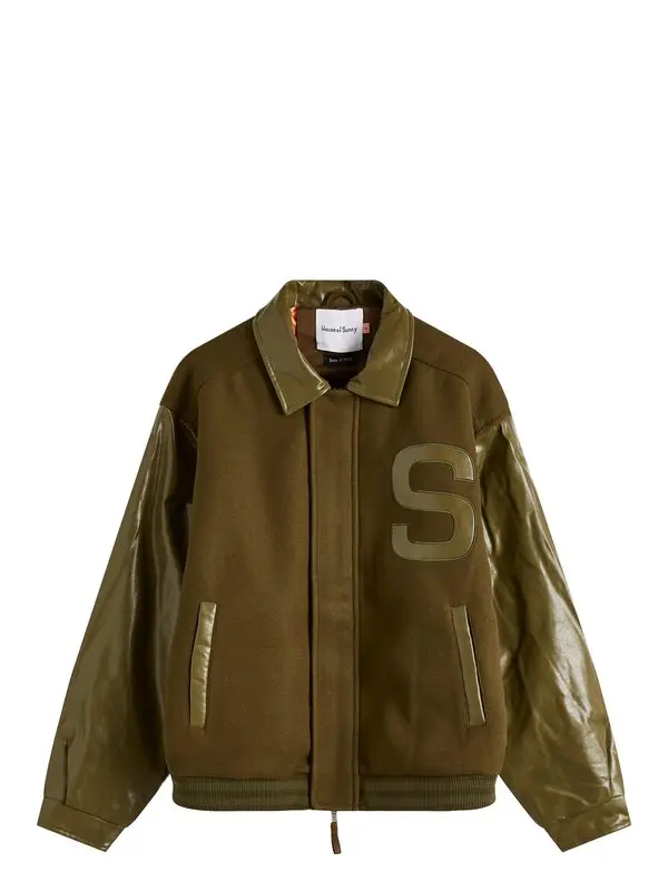 HOUSE OF SUNNY Vinyl Free Fall Bomber Jacket - Army Green