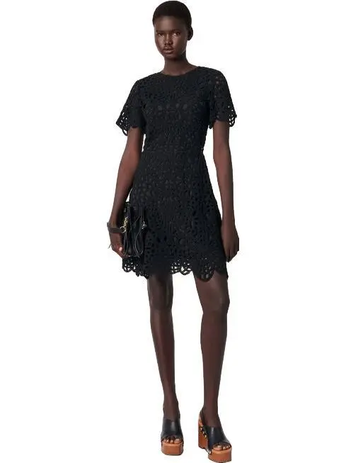Maje Crochet Mini Dress - Black