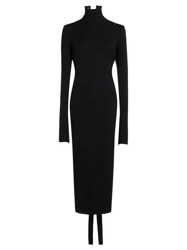 Balenciaga Lace-up Jersey Midi Dress - Black