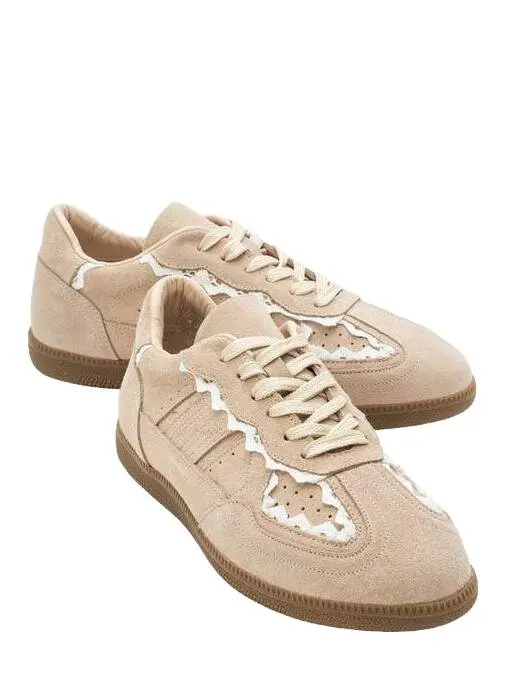 FOREVER & ALWAYS SHOES Shiva Suede Leather Sneakers - Beige Suede Leather