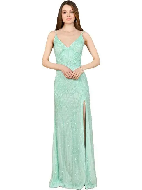 LARA NEW YORK Beaded Lace-up Mermaid Gown - Tiffany