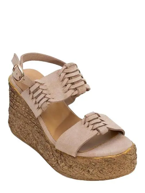 FOREVER & ALWAYS SHOES Olien Suede Espadrille Wedge Sandals - Beige Suede Leather