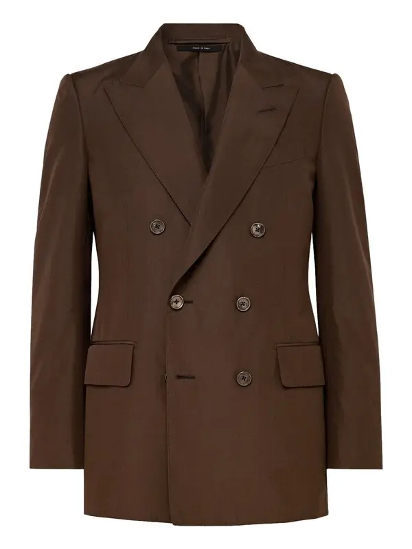 TOM FORD Dyllan Double-breasted Silk Suit Jacket - Brown