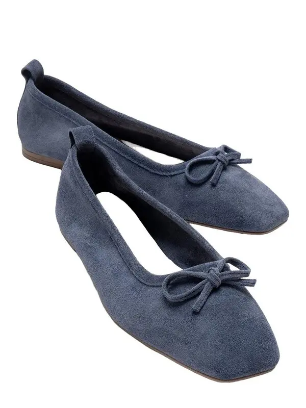 FOREVER & ALWAYS SHOES Sosa Leather Ballet Flats - Blue Suede